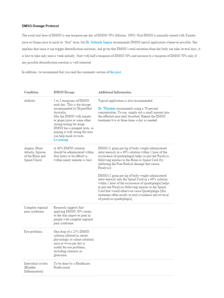 DMSO Use Protocols | PDF | Dimethyl Sulfoxide | Topical Medication