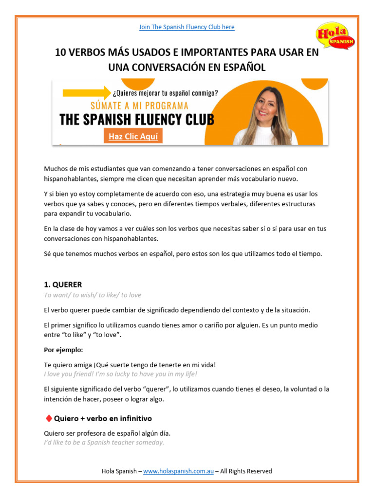 10 Most Used Important Verbs To Use in A Conversation in Spanish | PDF ...