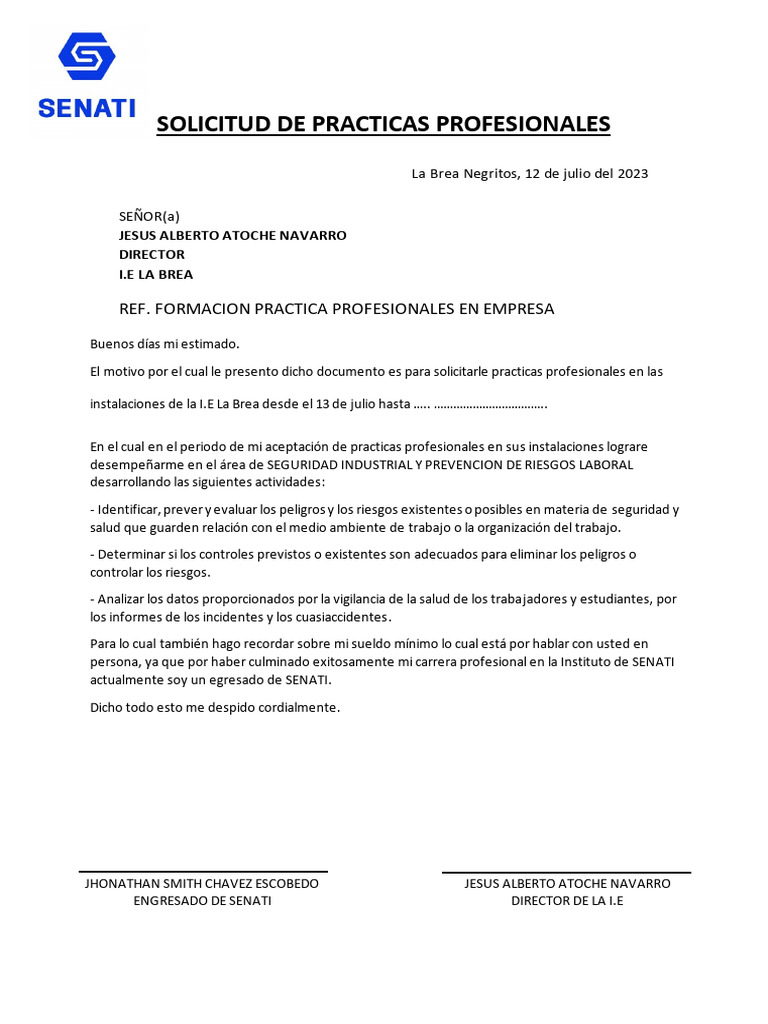 Solicitud de Practicas Profesionales | PDF