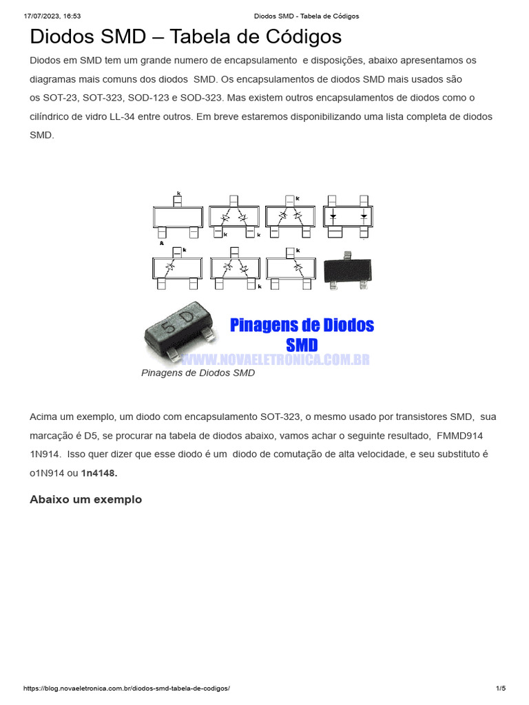 Diodos SMD - Tabela de Códigos | PDF