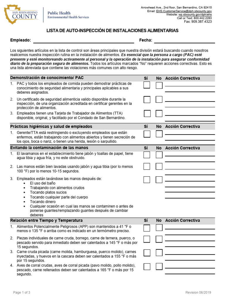 Lista de Auto-Inspección de Alimentos | PDF | Agua | Carne