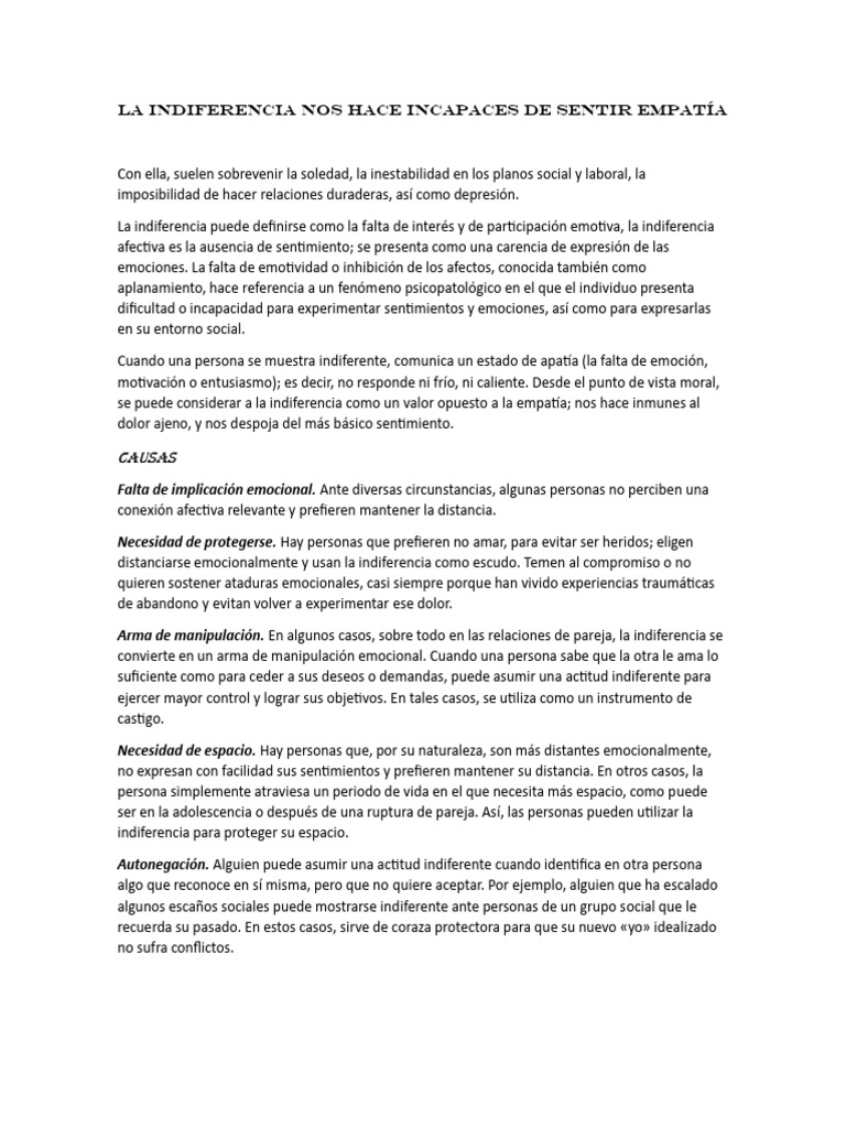 Indiferencia y su impacto emocional | PDF | Las emociones | Empatía
