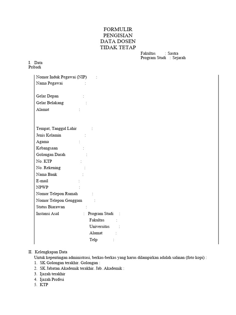 Form Pengisian Data DTT | PDF