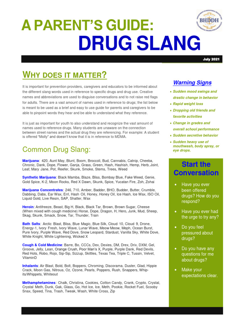 bhddh-drug-slang-guide-07.2021 | PDF | Cannabis (Drug) | Cannabis