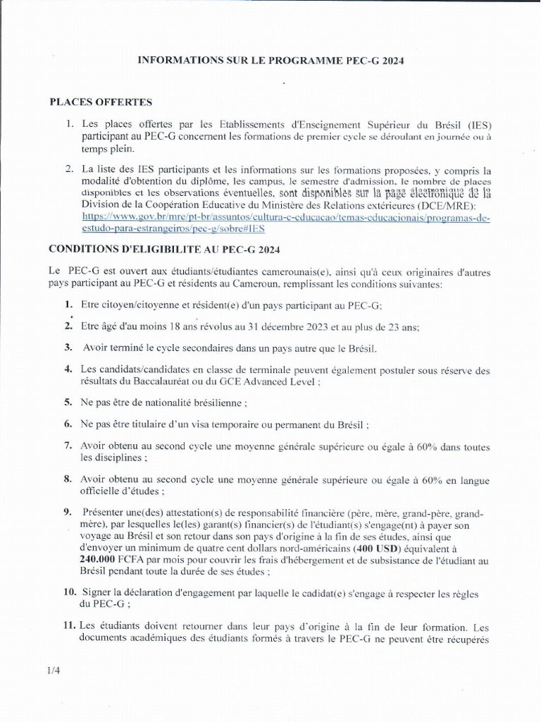 Informations Sur Le Programme de Bourse Pec G 2024 | PDF