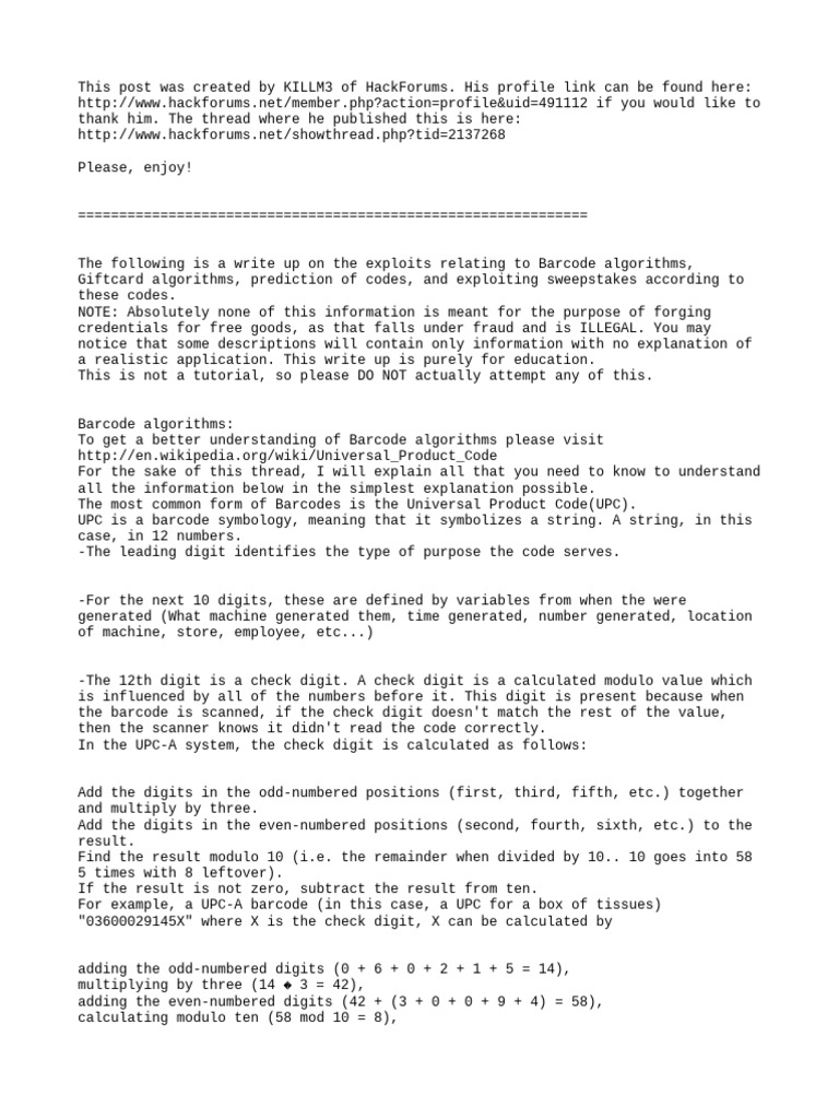 Finding Algorithms of Products Gift Codes Serials Etc | PDF | Universal Product Code | Barcode