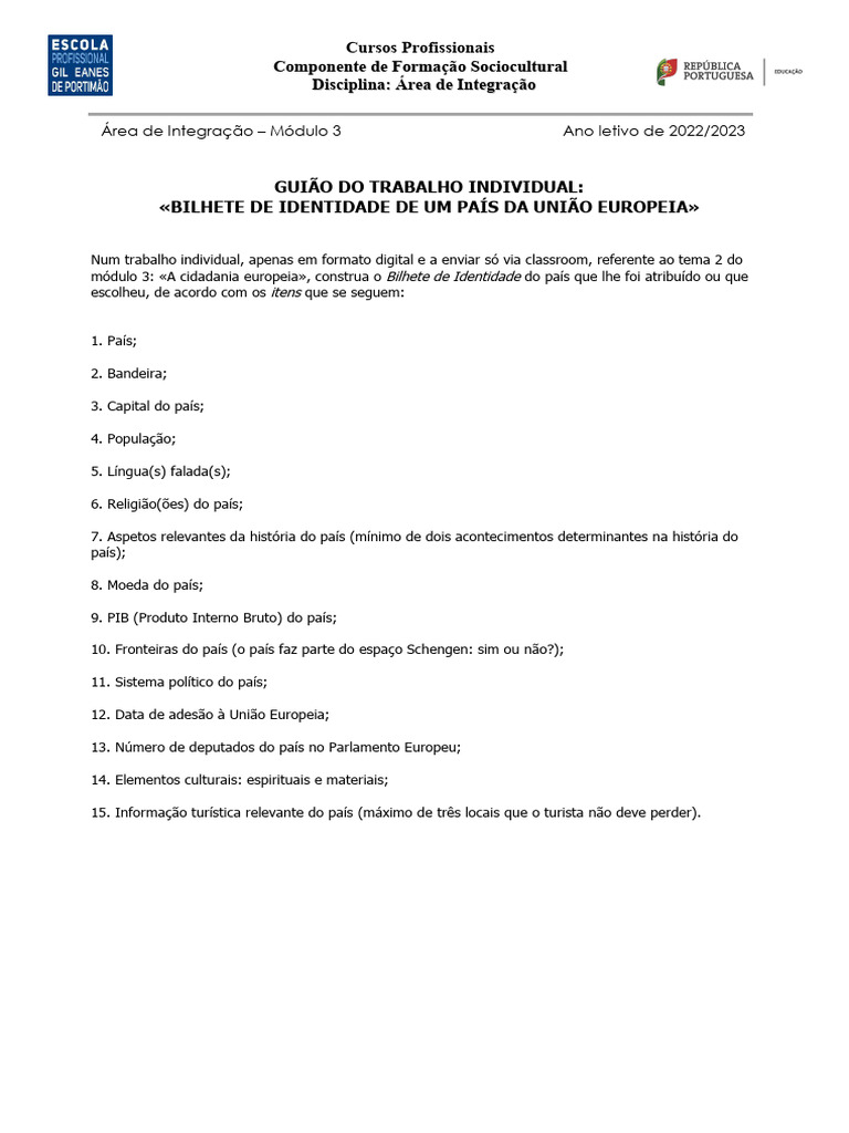 Guião Do Trabalho Do Tema 2 Do Módulo 3 País Da União Europeia | PDF Guião Do Trabalho Do Tema 2 Do Módulo 3 País Da União Europeia | PDF