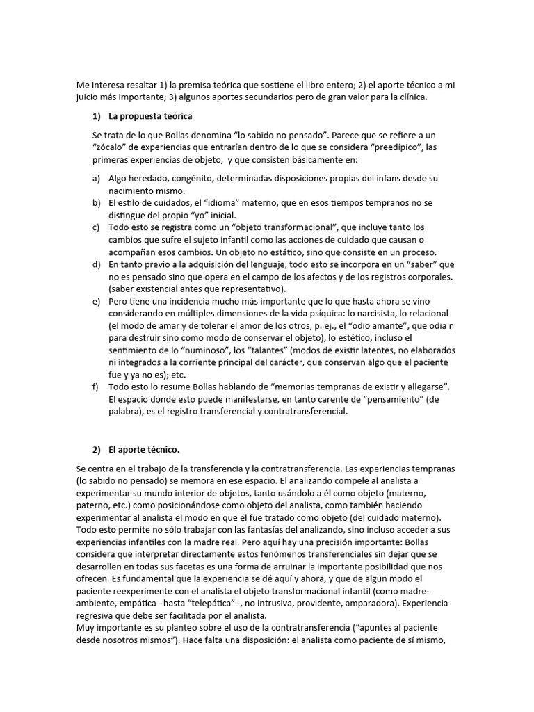 Notas Sobre La Sombra Del Objeto, de Christopher Bollas | PDF | Sicología