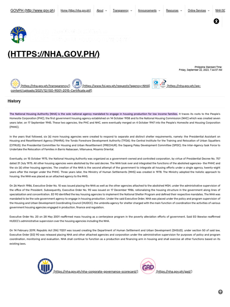 14 History - National Housing Authority | PDF | Government
