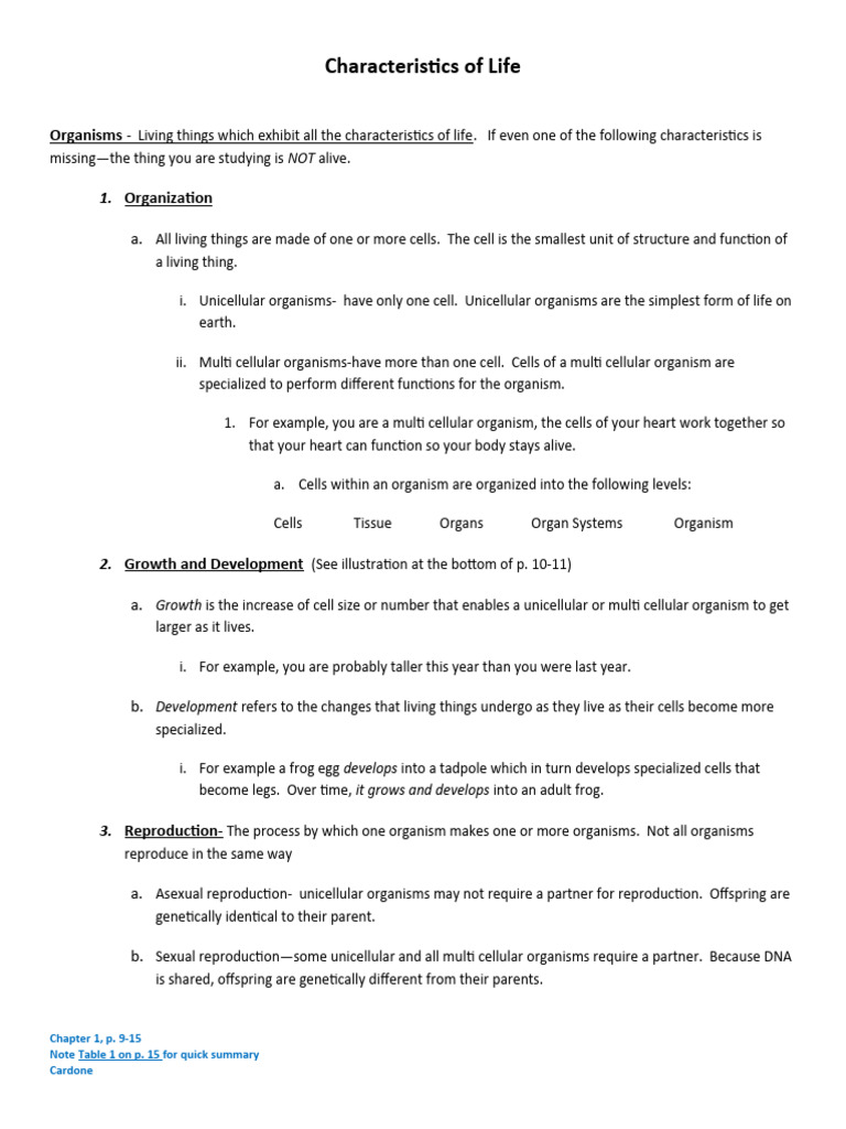 Characteristics of Life Outline | PDF | Reproduction | Organisms