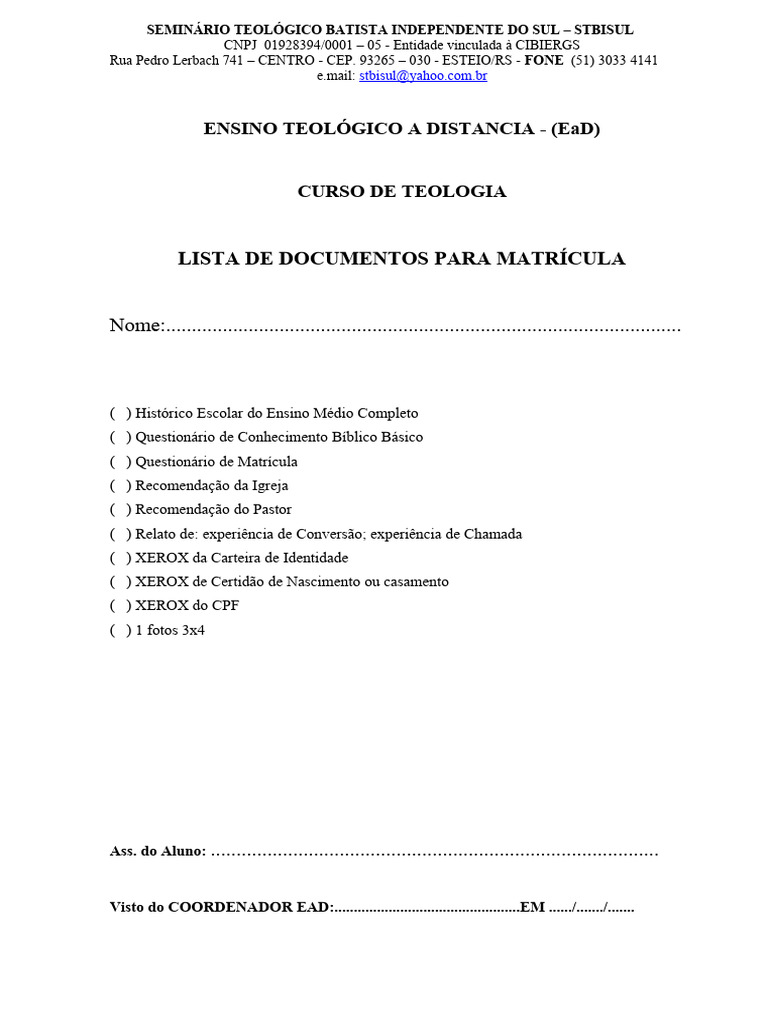 Lista de Documentos para Matrícula | PDF
