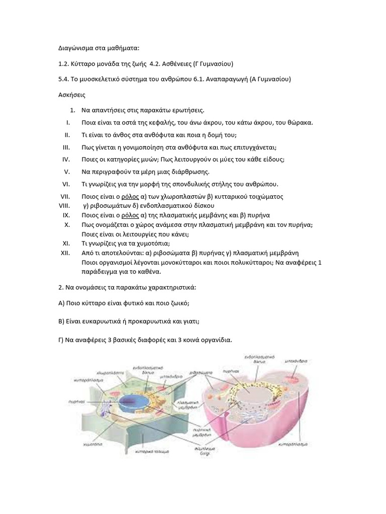 Διαγώνισμα βιολογιας για εξετάσεις | PDF