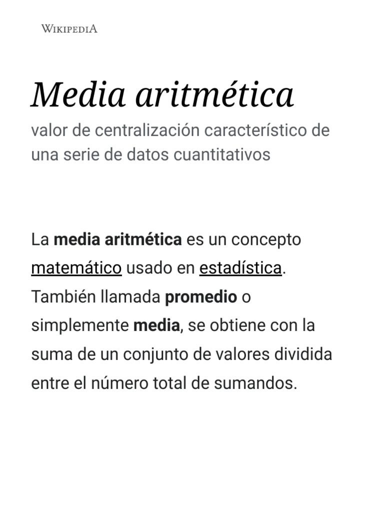Media Aritmética - Wikipedia, La Enciclopedia Libre | PDF | Media ...