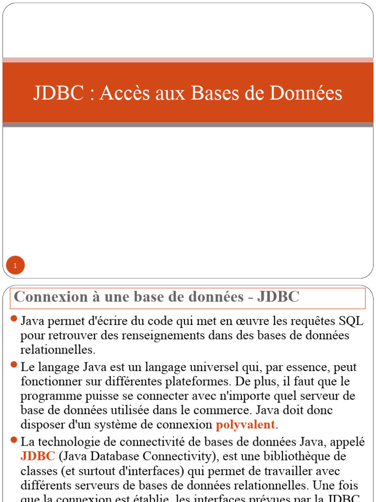 Accès Aux Bases de Données Avec JDBC | PDF | Java (Langage de programmation) | Bases de données