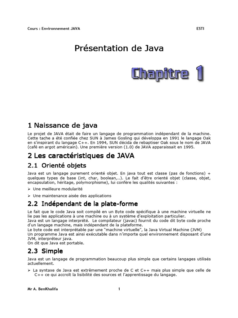 Cours Java Chap 1 | PDF | Computer Programming | Software Engineering Cours Java Chap 1 | PDF | Computer Programming | Software Engineering