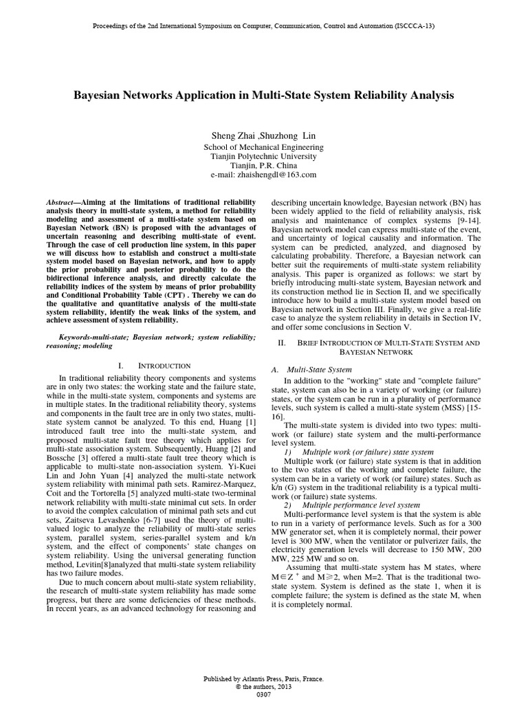 Bayesian Networks Application In Multi State System Reliability Analysis Pdf Bayesian 