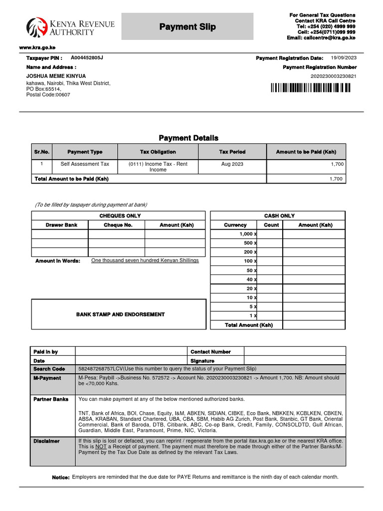 Payment Slip | PDF | Payments | Cheque