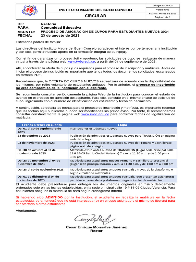 CIRCULAR IMBC v2 28082023 | PDF