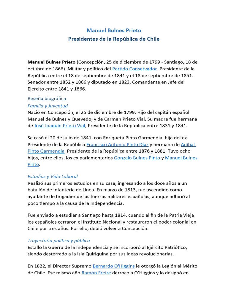 Manuel Bulnes Prieto | PDF | Chile