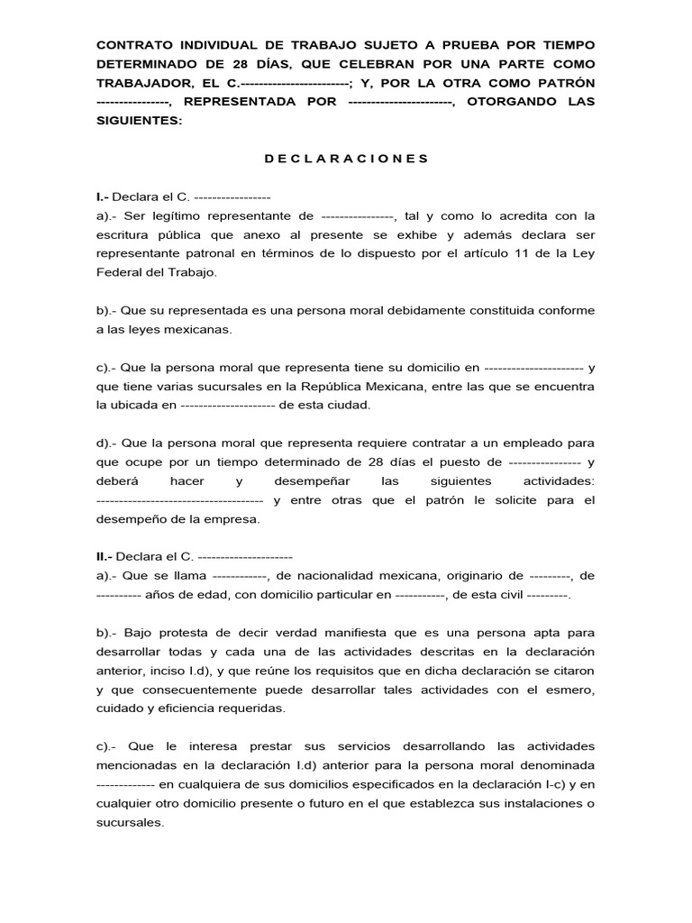 Machote de Contrato Por Tiempo Determinado | PDF