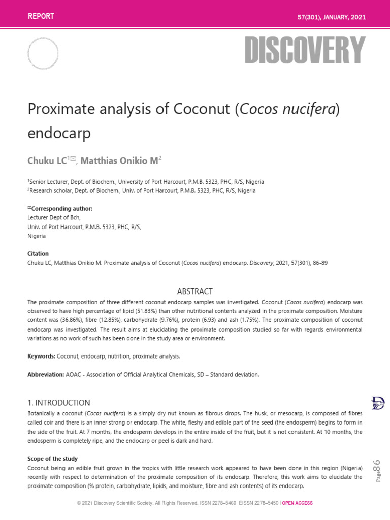 Component of Coconut | PDF | Coconut | Dietary Fiber