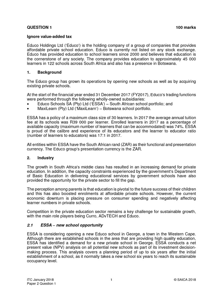 ITC January 2018 Paper 2 Question 1 Educo | PDF