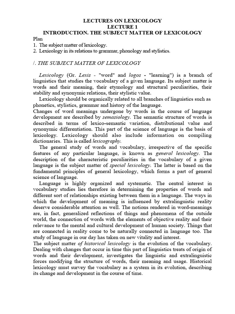 Lectures On Lexicology 2 | PDF | Lexicology | Linguistics