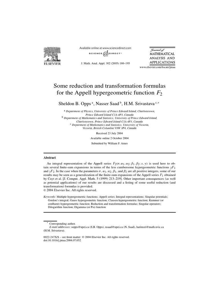 Some Reduction and Transformation Formulas For The Appell ...