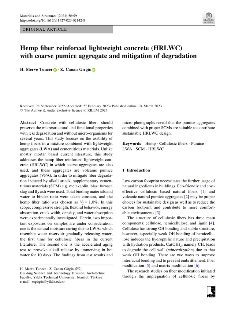 5 Hemp Fiber Reinforced Lightweight Concrete HRLWC With Coarse Pumice ...