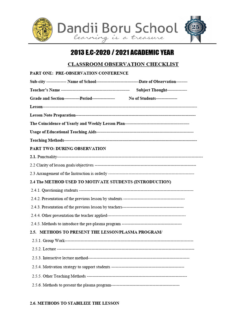 Classroom Observation Format | PDF