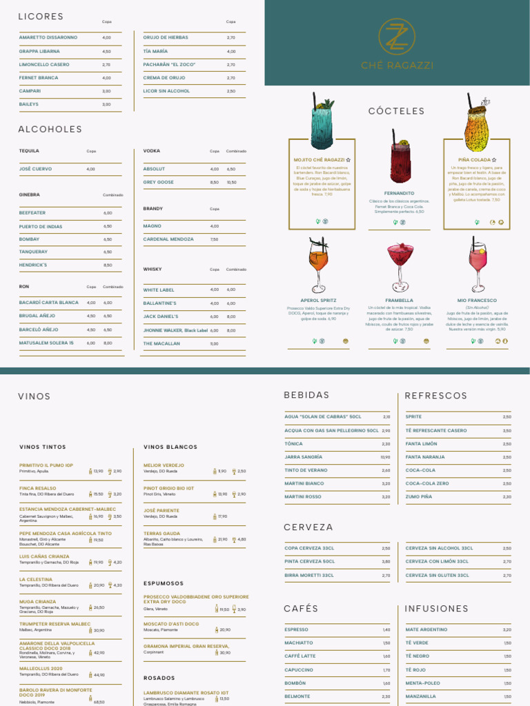 Carta de Bebidas y Cócteles | PDF | Bebidas alcohólicas | Bebida