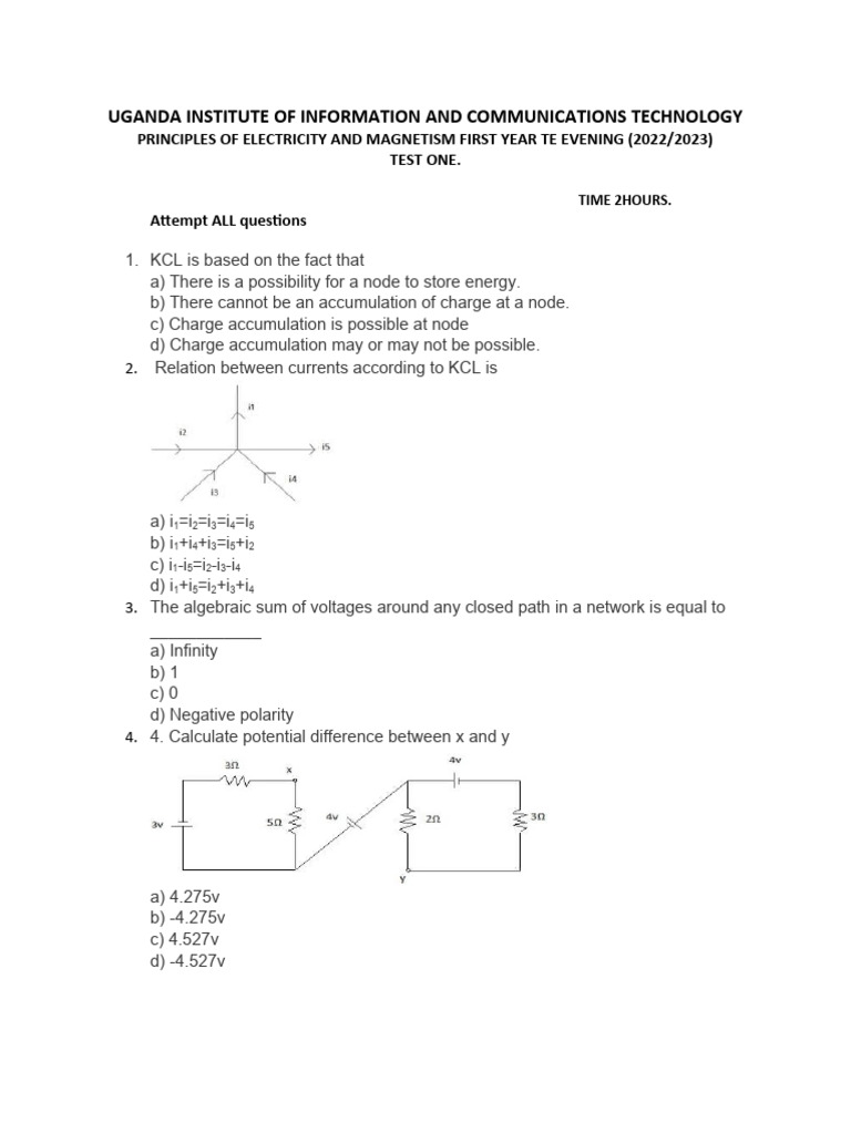 Test - 1 - 2022 | PDF | Series And Parallel Circuits | Electrical Network