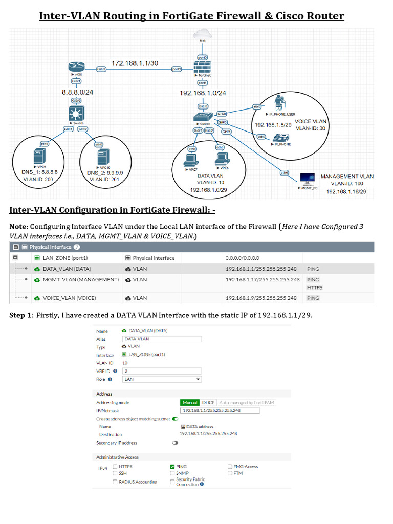 Inter-VLAN Routing in FortiGate Firewall & Cisco Router | PDF