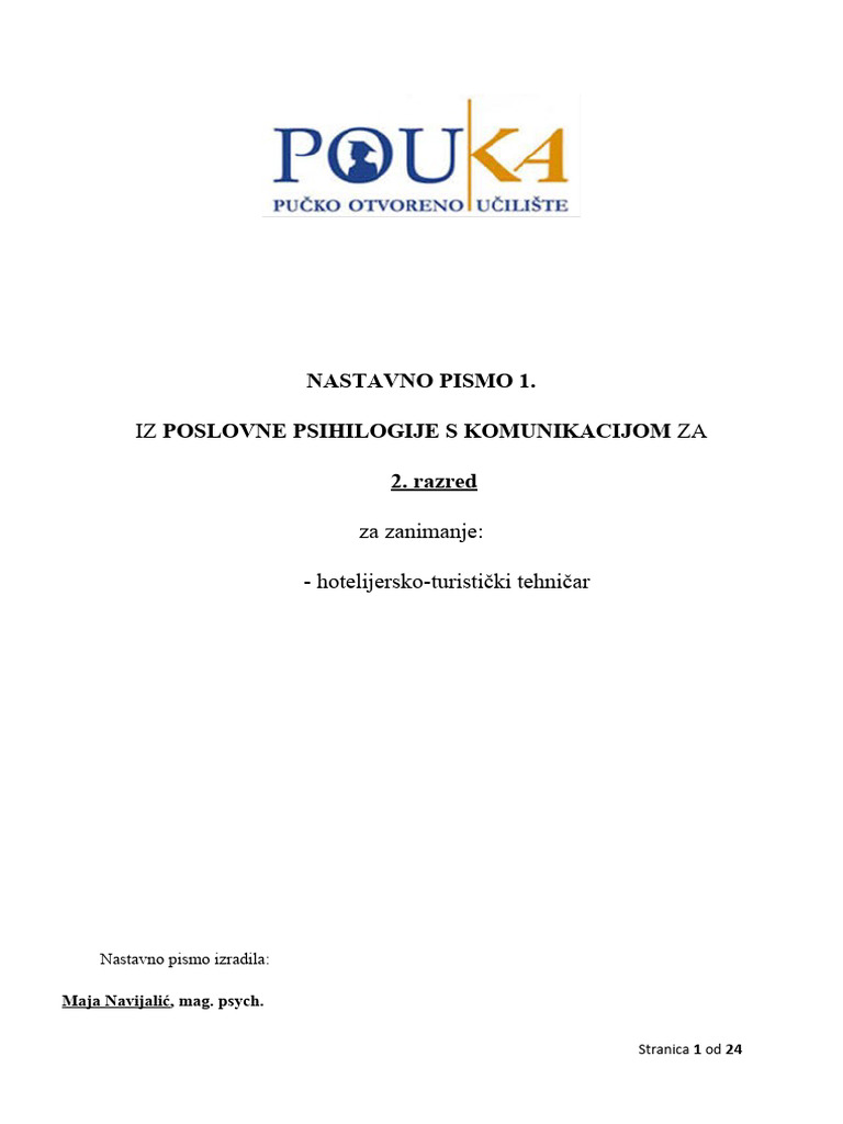 Poslovna Psihologija S Komunikacijom Nastavno Pismo Za H-T Tehničara | PDF