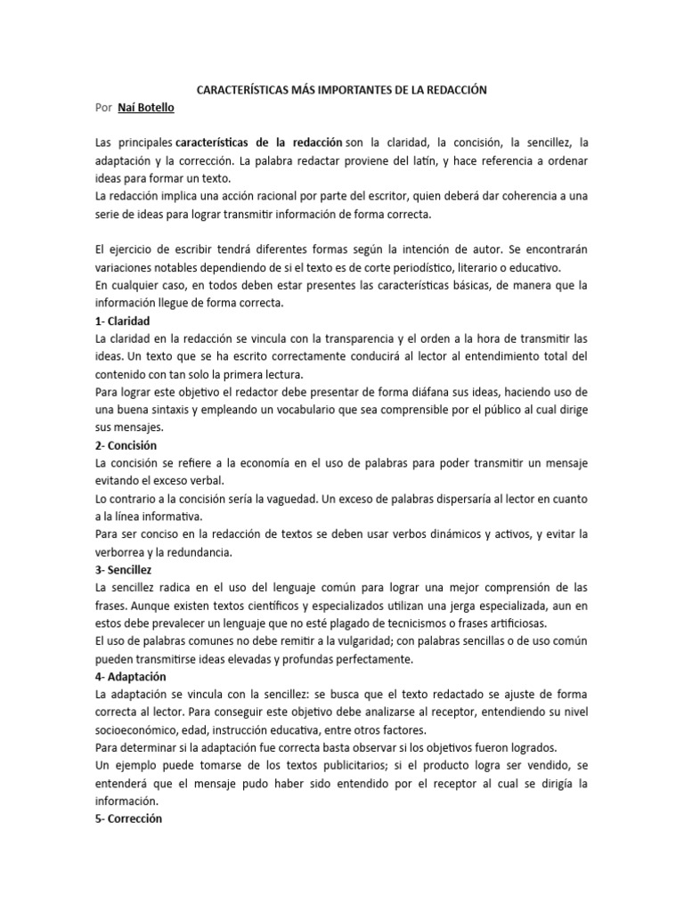 Características de La Redacción Más Importantes | PDF | Palabra | Verbo