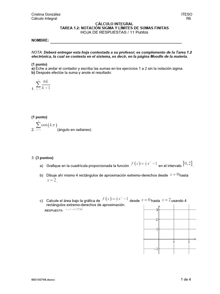 Tarea 1 - 2 CAI Sumas R R6 Cristigo | PDF | Integral | Cálculo