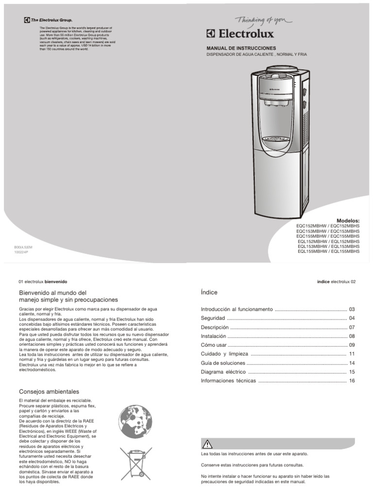 Manual de Instrucciones: Dispensador de Agua Caliente, Normal Y Fria | PDF | Agua | Refrigeración