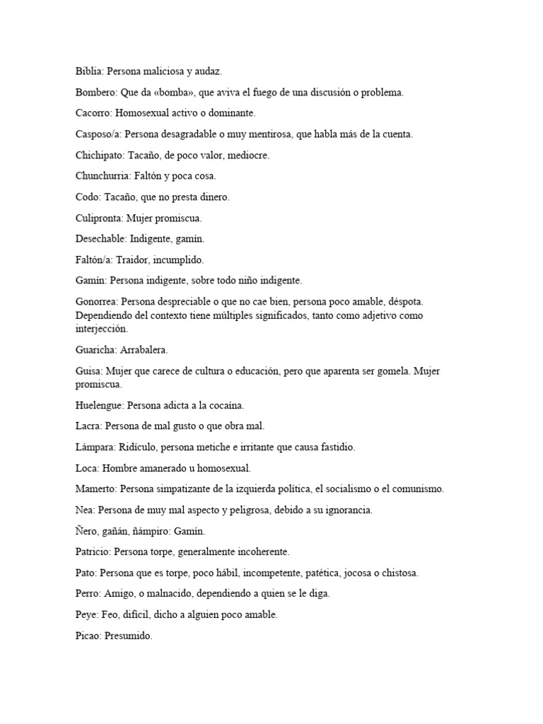 Diccionario de Insultos Colombiano | PDF