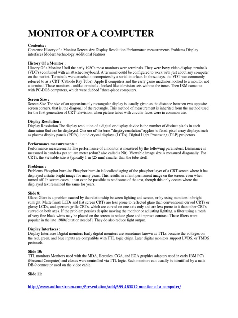 Monitor of A Computer | PDF | Computer Monitor | Display Resolution