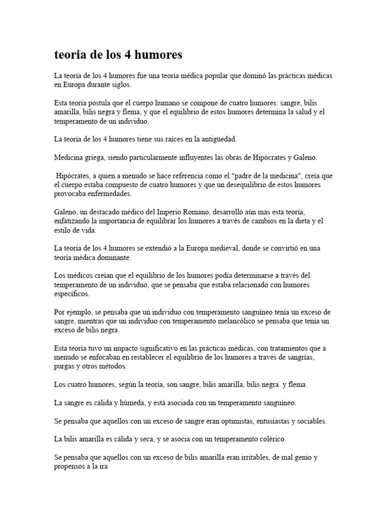 Teoria de Los 4 Humores | PDF | Medicina