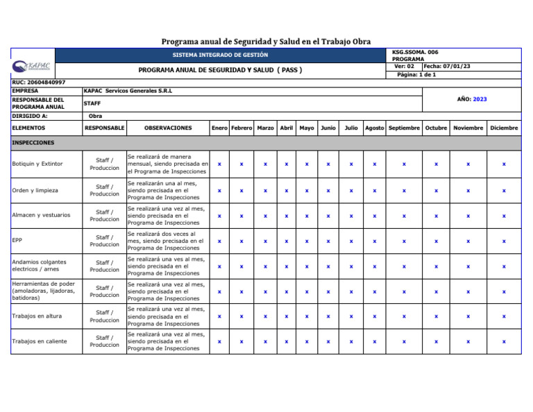 Programa Anual de Inspecciones | PDF