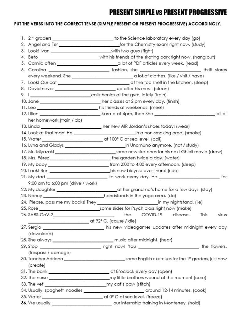 Present Simple Vs Present Progressive | PDF | Linguistics