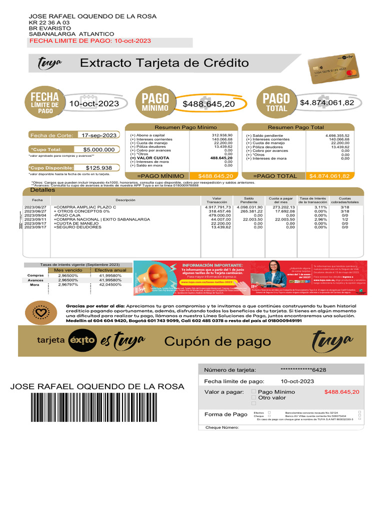 Modelo de Factura | PDF | Tarjeta de crédito | Impuesto al valor agregado