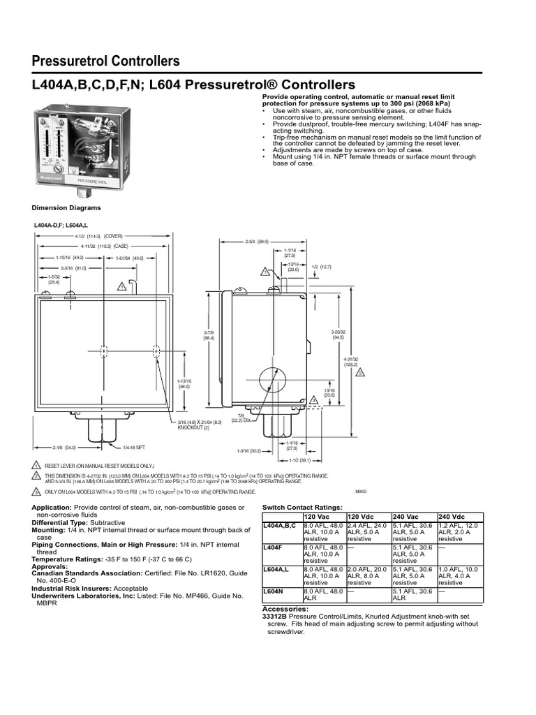Honeywell Pressuretrol L404 | PDF | Pressure