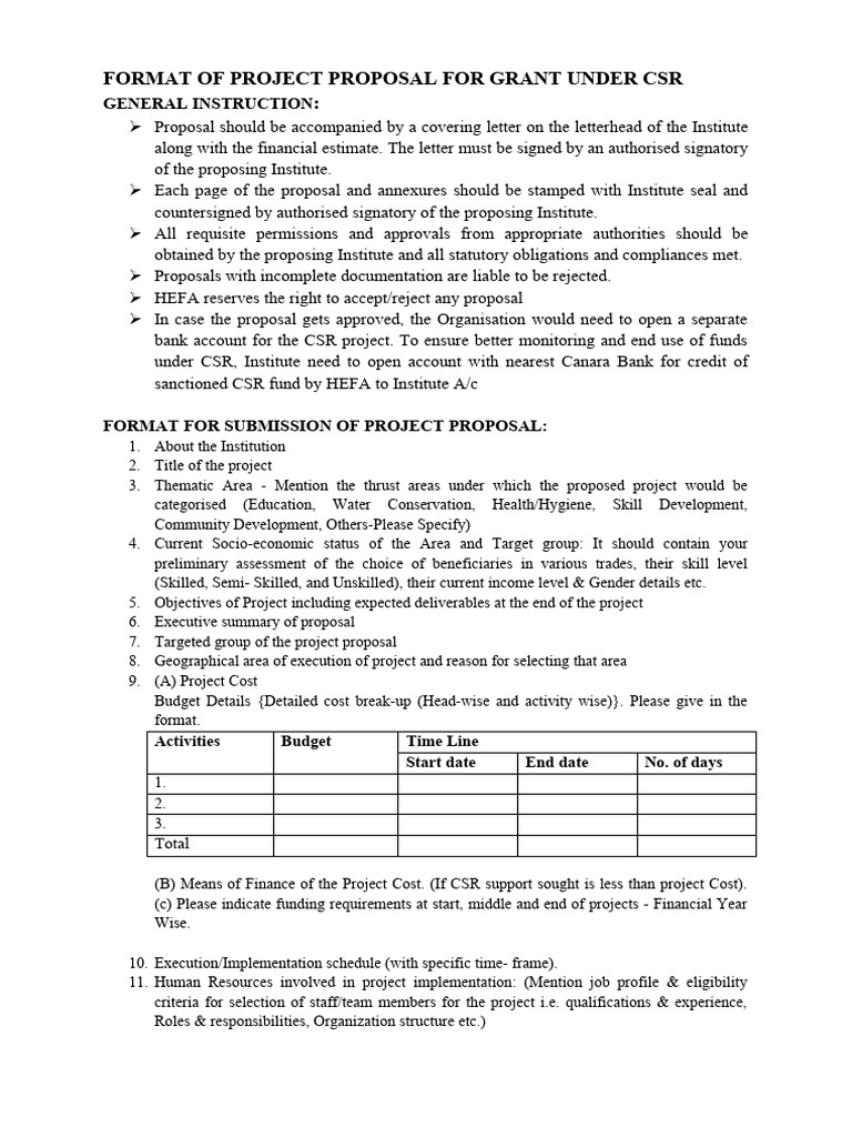 CSR Project Proposal Format-1 | PDF | Corporate Social Responsibility ...