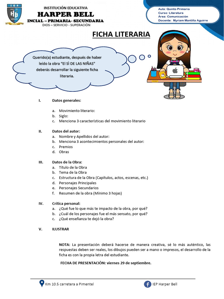 Ficha Literaria 5to Prim. | PDF