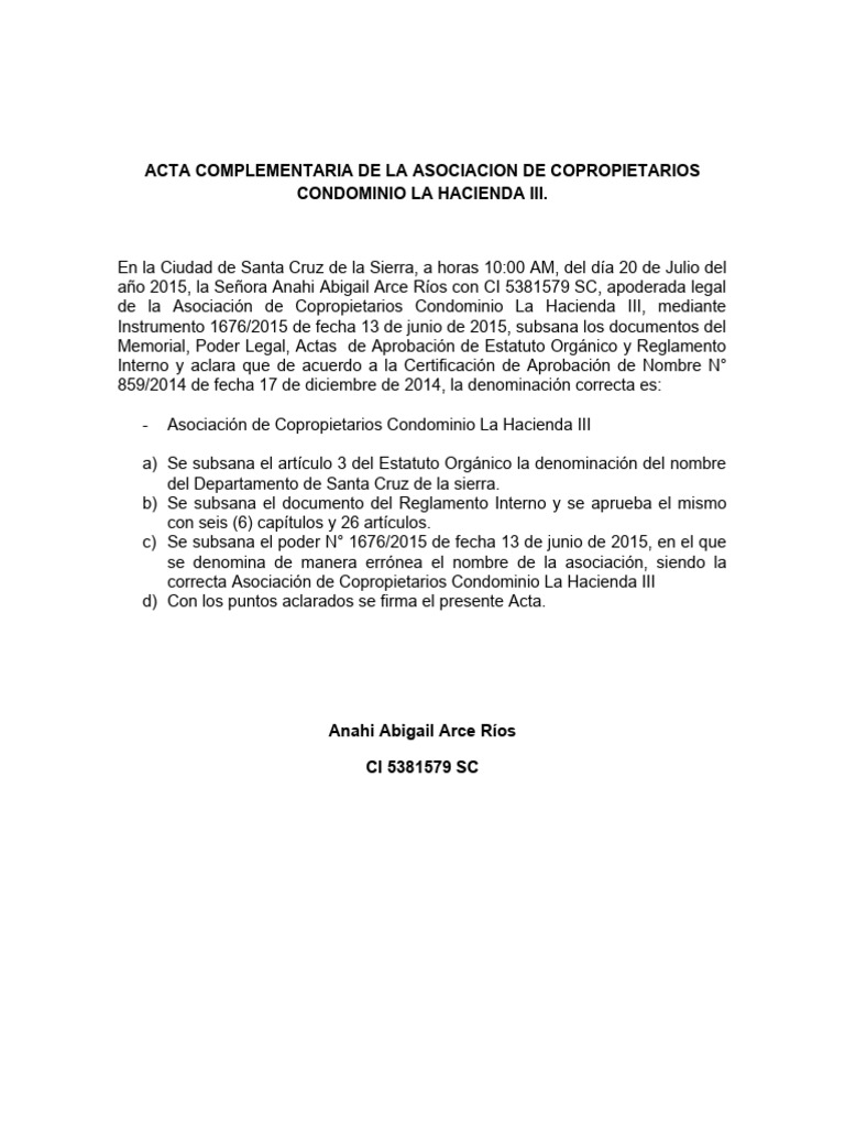 Acta Complementaria | PDF