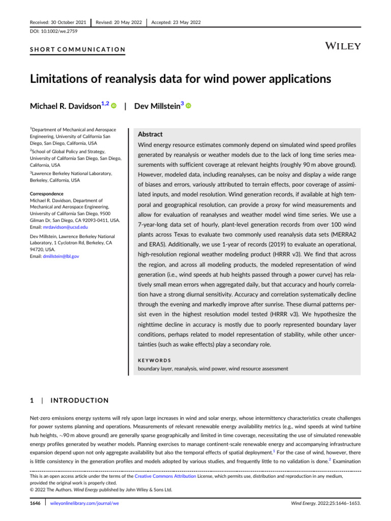 Limitations of Reanalysis Data For Wind Power Appl | PDF | Numerical ...