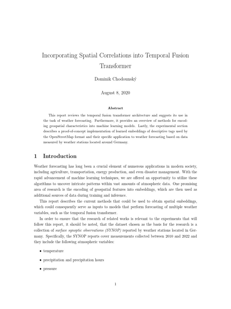 Incorporating Spatial Correlation Into Temporal Fusion Transformer | PDF