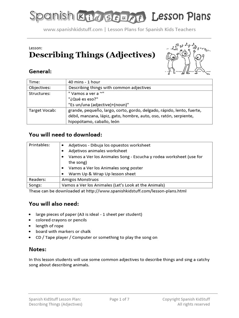 Adjectives Lesson Plan | PDF